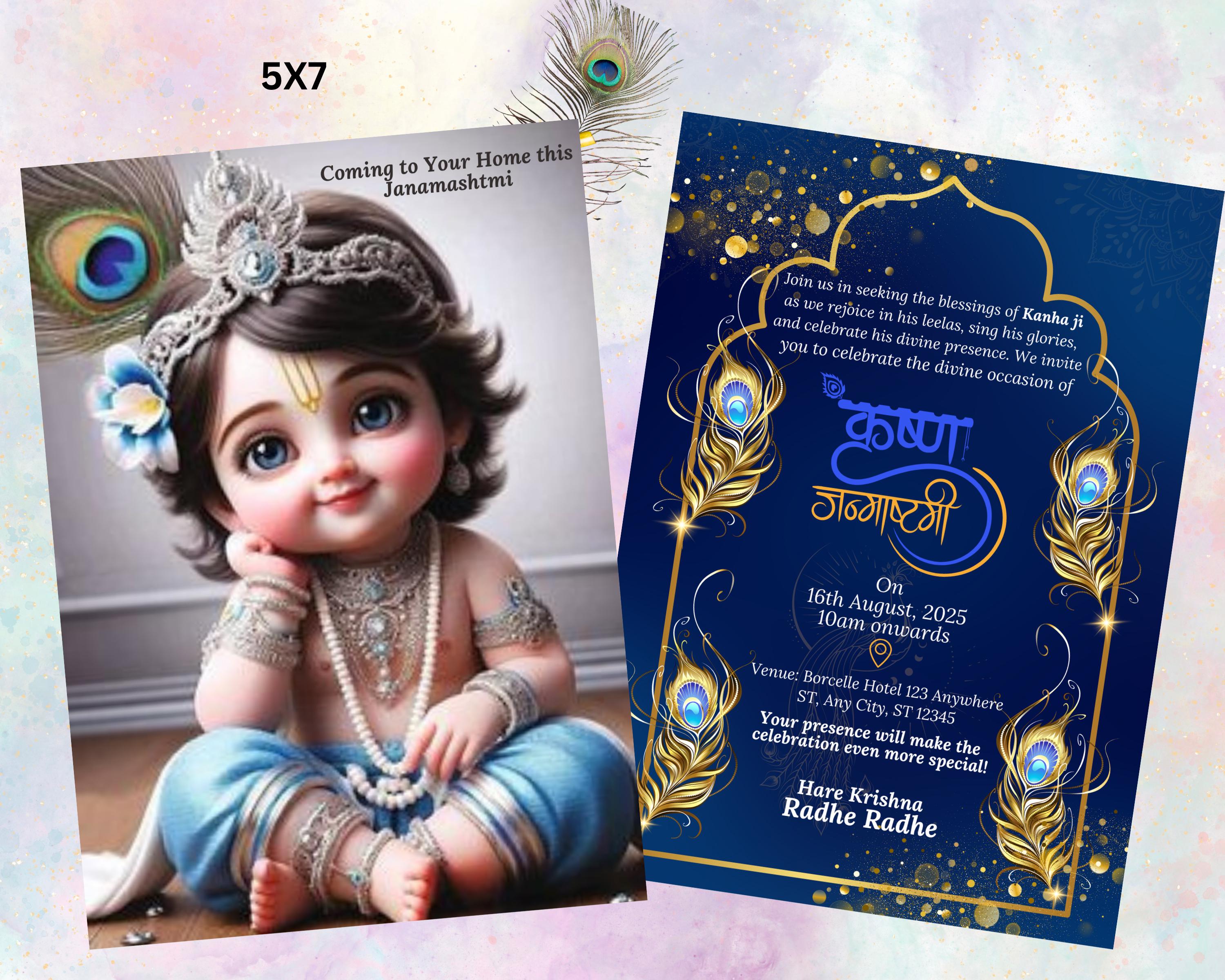 Editable Krishna Janmashtami Invitation: Laddu Gopal, Temple E-card ...