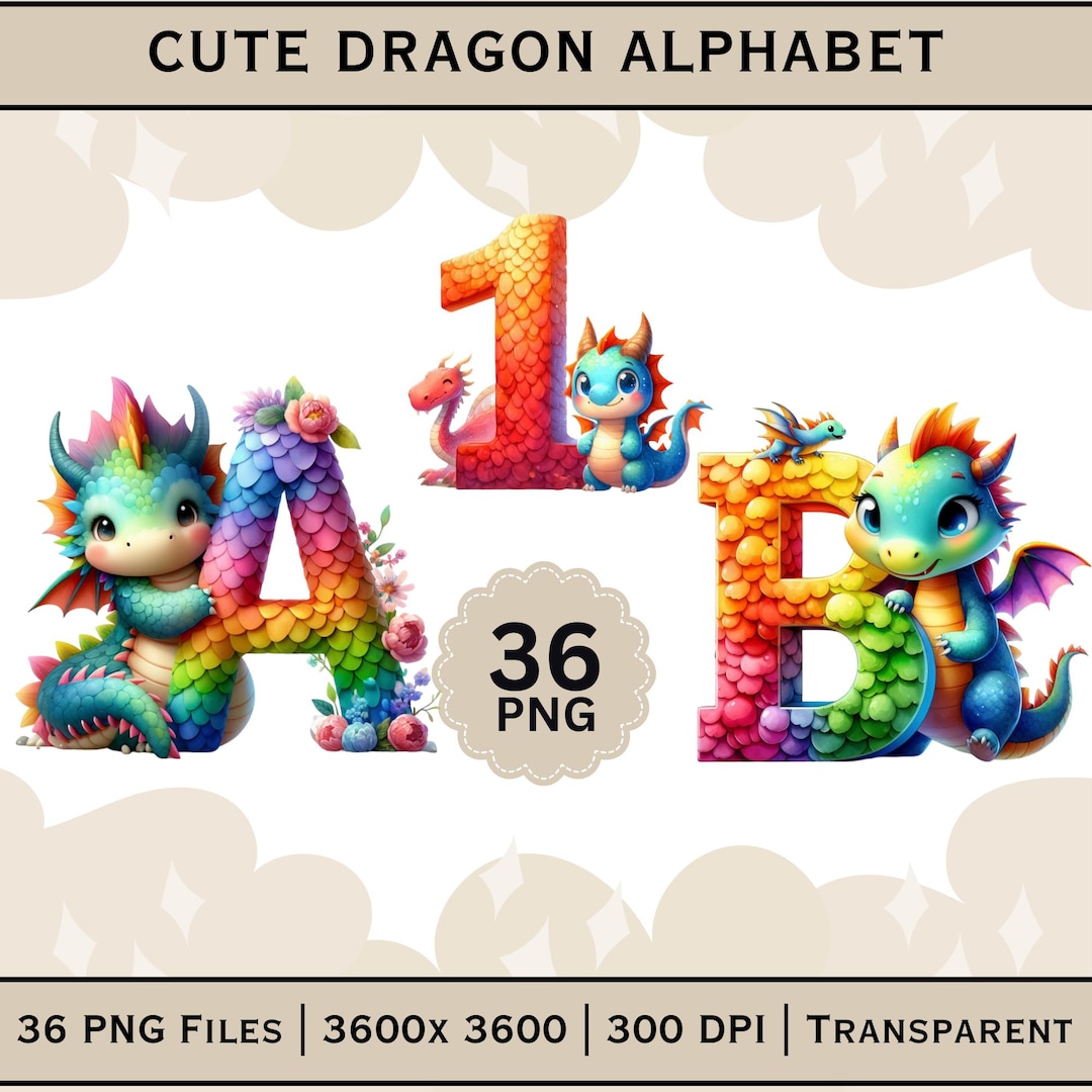 Dragon Alphabet PNG A–Z 0–9 | Kids Fantasy Letters | Learning Crafts ...
