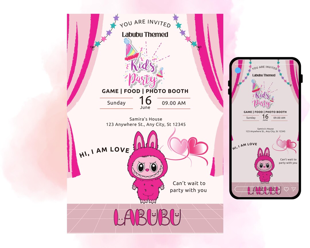 Labubu Party Invitation: Editable Kids Event Template (digital Download ...