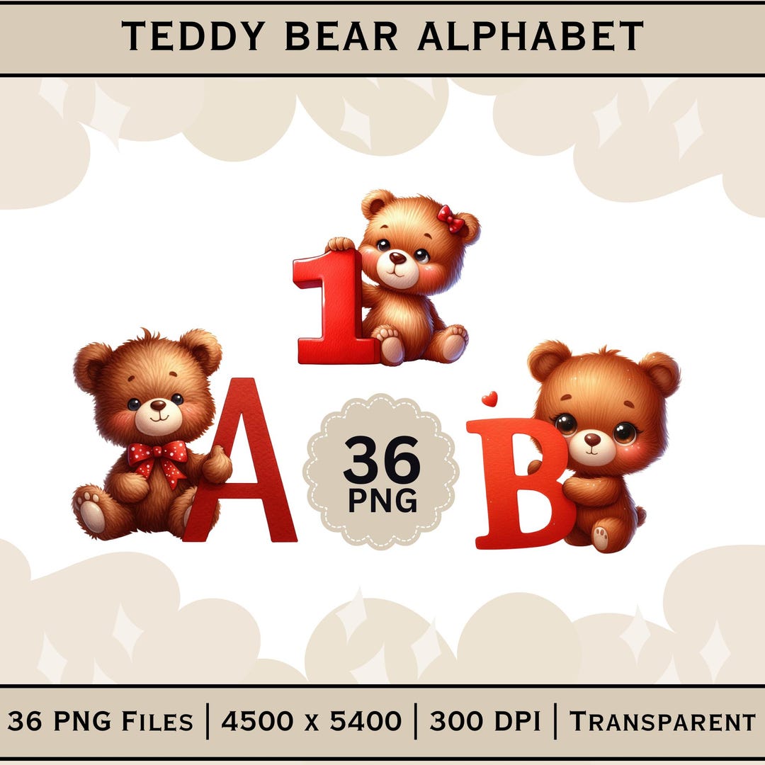 Teddy Bear Alphabet Numbers Clipart | Bear Letters, Numbers PNG ...