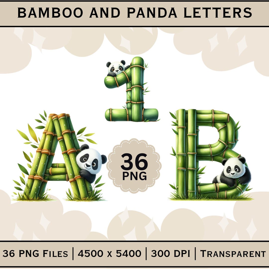 Bamboo Panda Alphabet Numbers PNG | A–Z Letters 0–9 | Kids Nursery ...