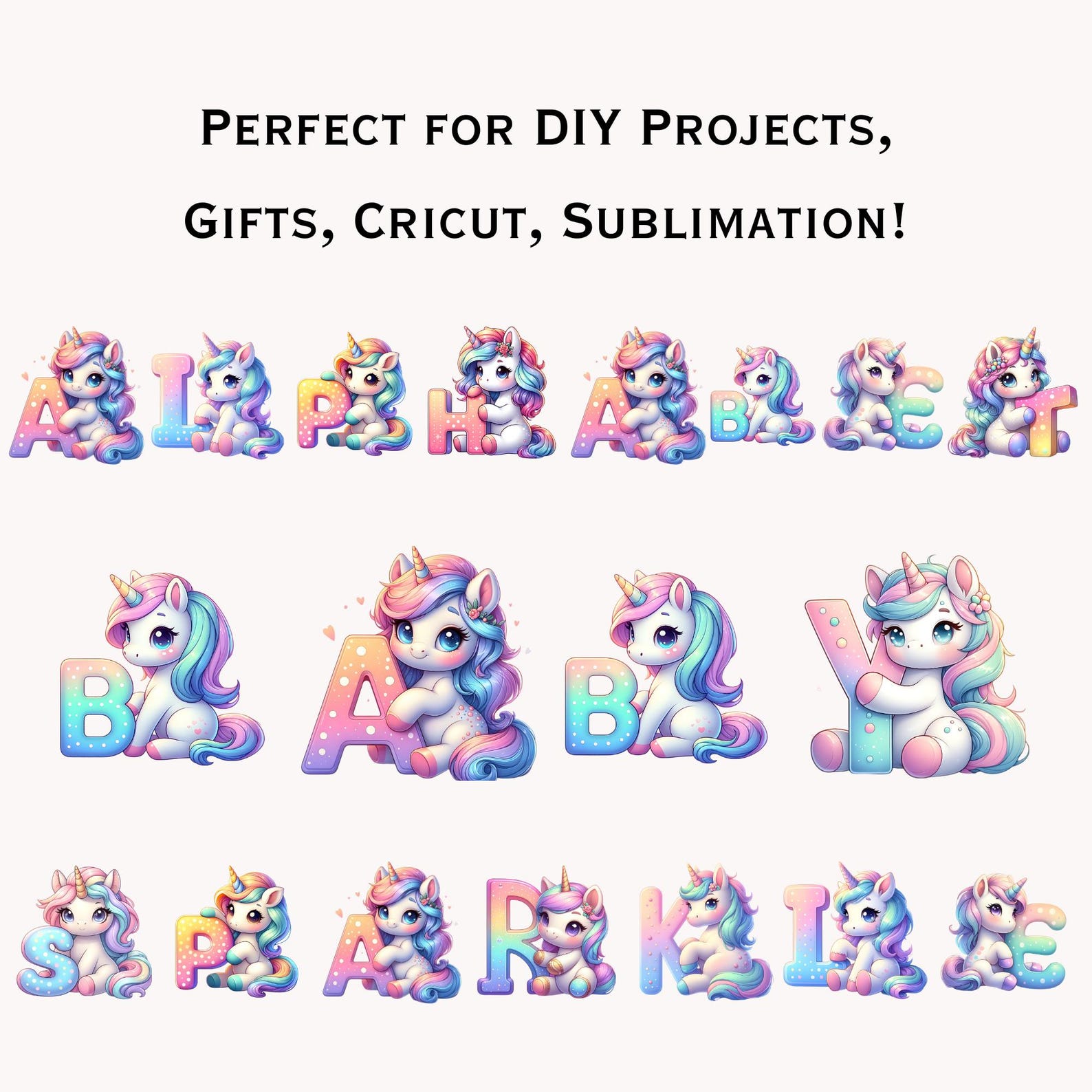 Unicorn Alphabet and Numbers PNG A–Z & 0–9 | Magical Unicorn Letters ...