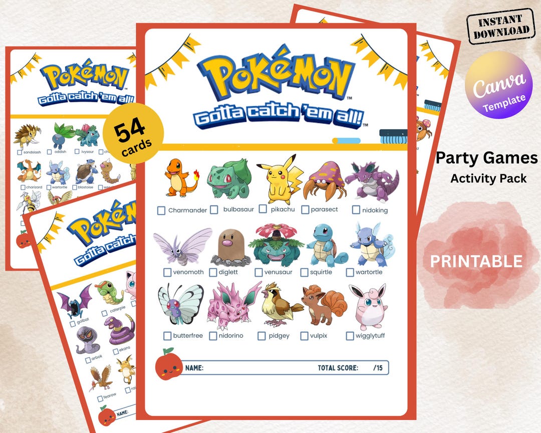 Pokemon Scavenger Hunt | 54 Trainer Cards Party Game (printable) - Etsy