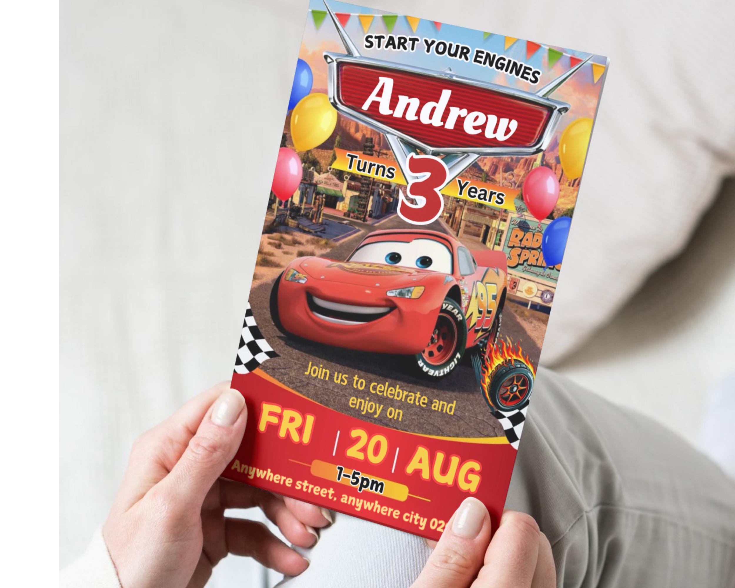 Invitación de cumpleaños de Cars / Invitación de Rayo McQueen ...