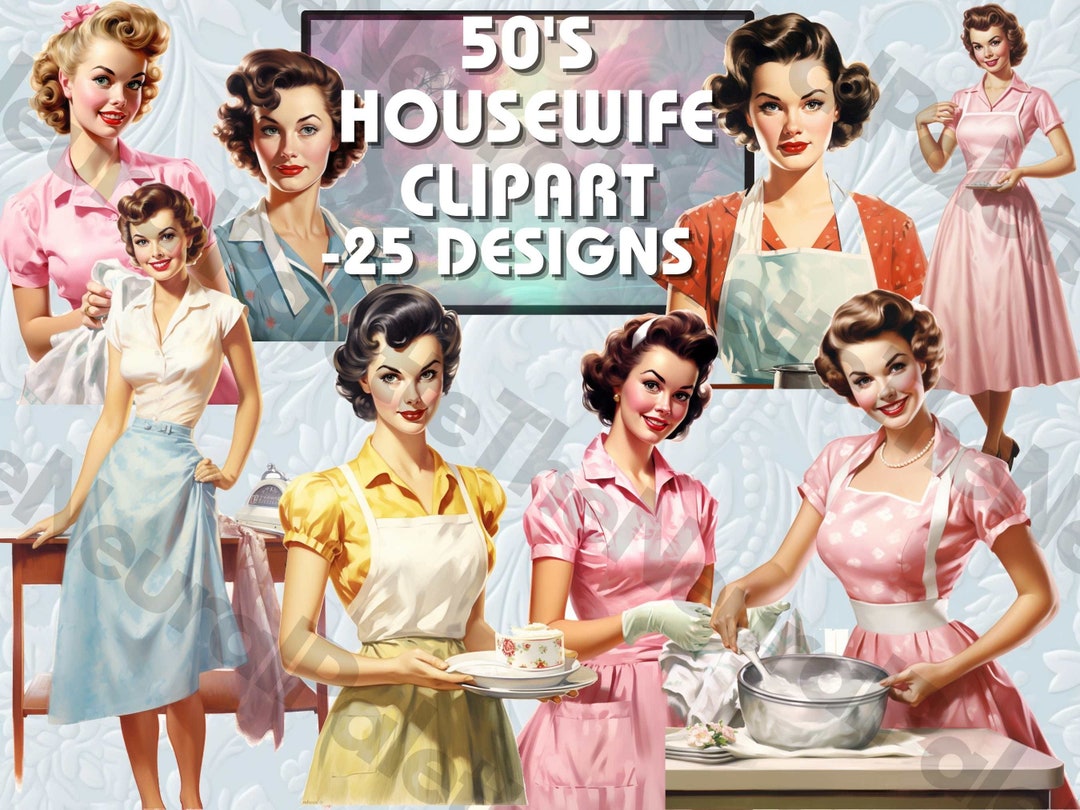 25, 1950's Housewife Clipart, Retro Cottage Core Clipart, Transparent ...
