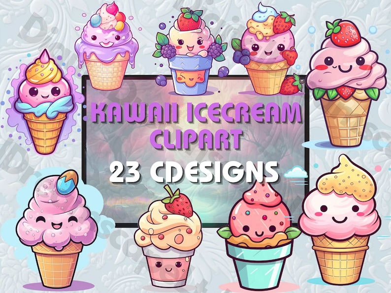 23, Kawaii Ice Cream Clipart, PNG Bundle, Commercial Use, Kawaii Drinks ...
