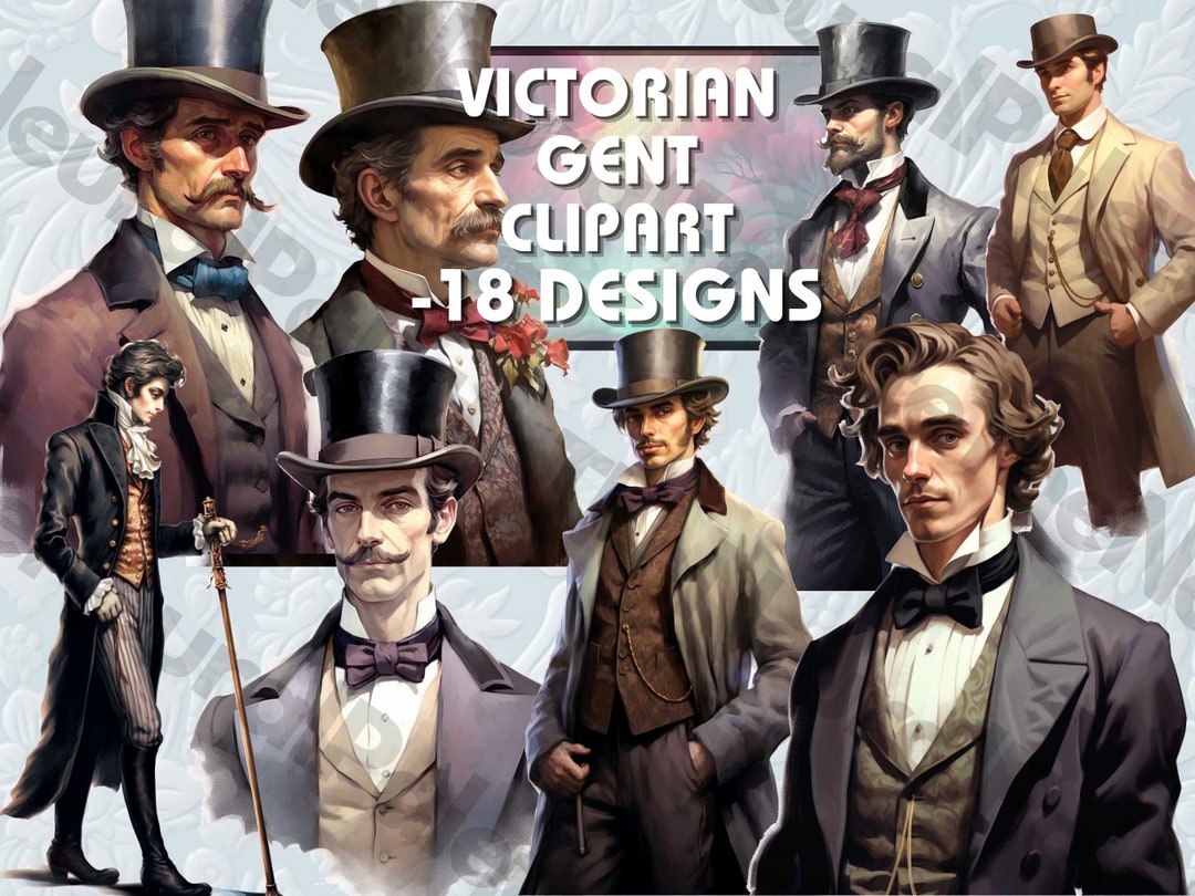 18 Victorian Gent Clipart, Victorian Men Bundle, Transparent PNG ...