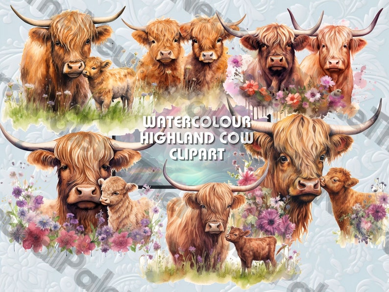 30 Watercolor Highland Cow Clipart Commercial Use - Etsy