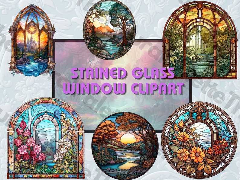 40 Designs, Stained Glass Window Clipart Bundle, Commercial Use ...