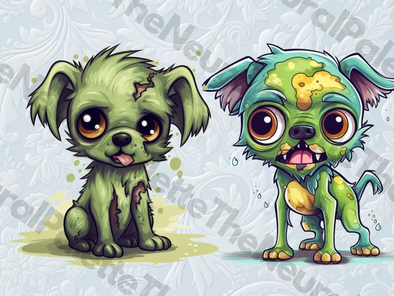 14 Kawaii Zombie Dog Clipart Digital Download Halloween - Etsy