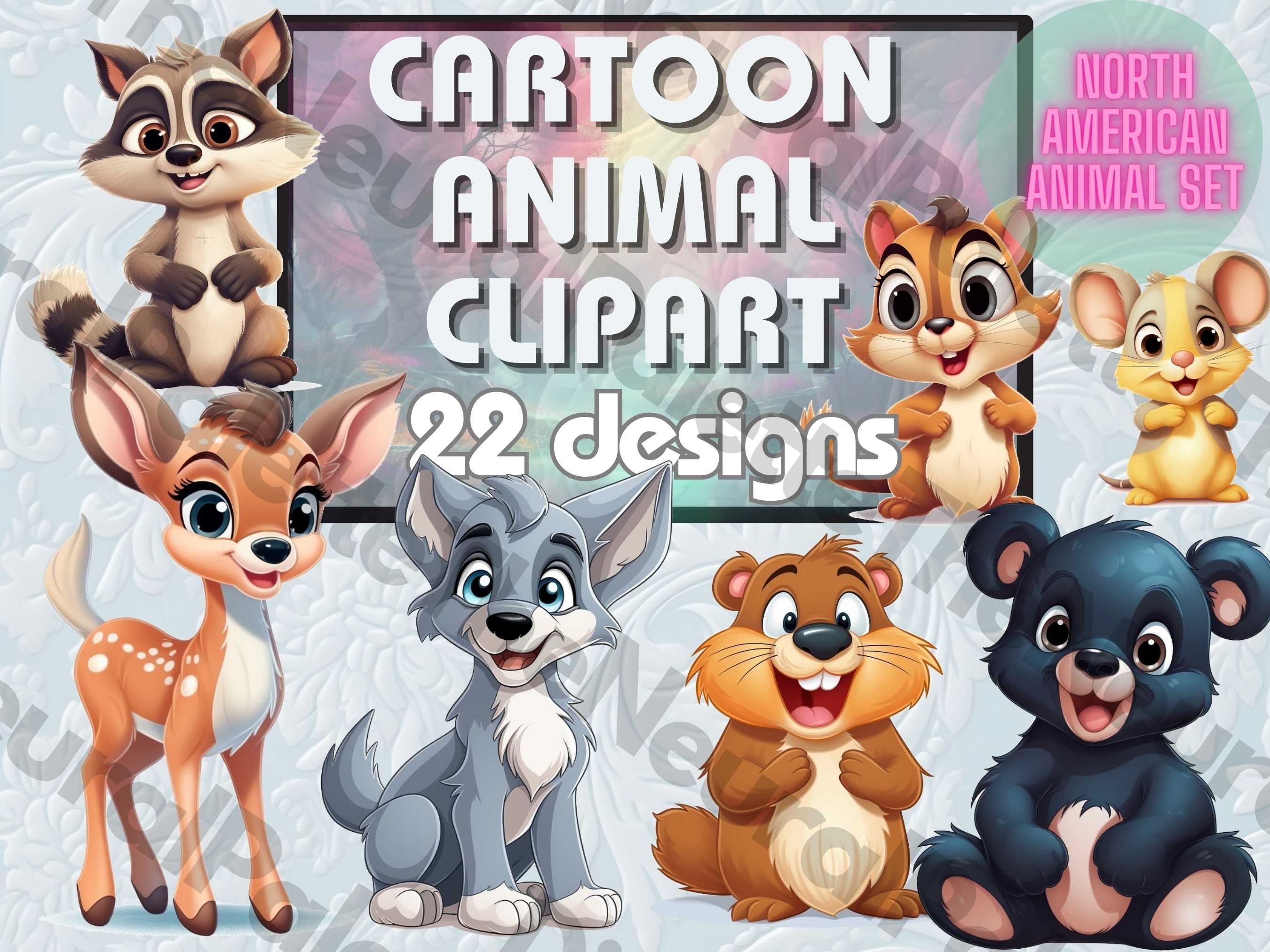 22, Cute Cartoon Animals Clipart Bundle, Instant Download, Transparent ...