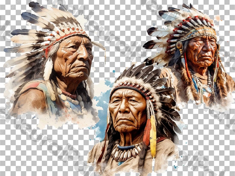 12, Native American Chief Clipart, Transparent Background PNG Bundle ...
