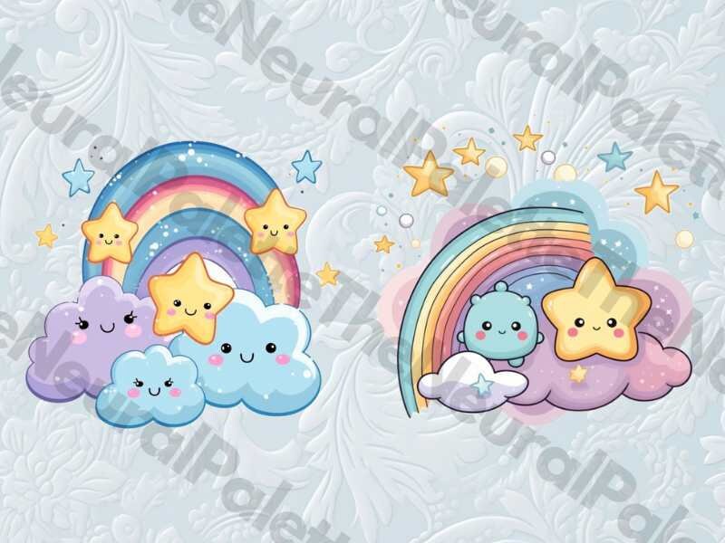 22, Kawaii Stars and Rainbows Clipart, Cute Stars Clipart, Kawaii ...