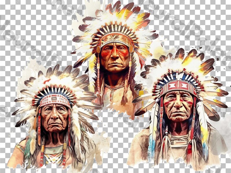 12, Native American Chief Clipart, Transparent Background PNG Bundle ...