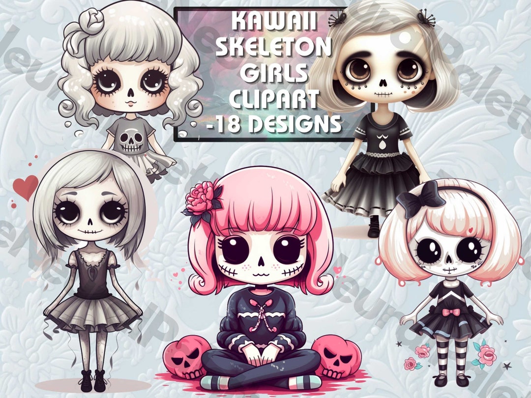 18, Kawaii Skeleton Girl Clipart, Kawaii Girl Clipart, Transparent PNG ...
