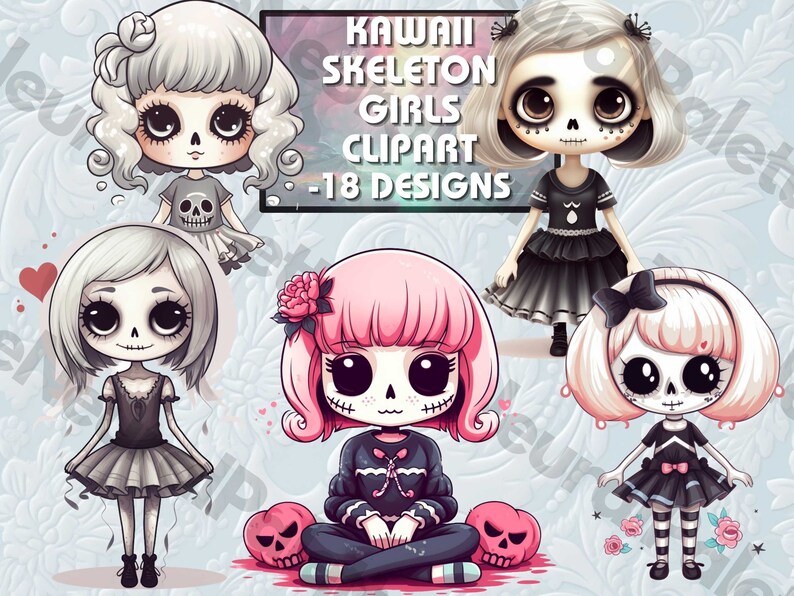 18 Kawaii Skeleton Girl Clipart Kawaii Girl Clipart - Etsy