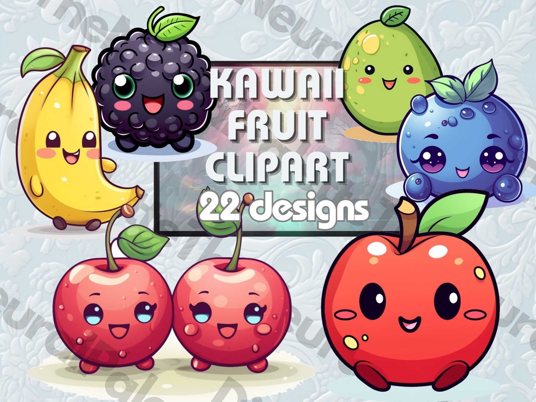 22, Kawaii Fruit Clipart, Instant Download, Transparent PNG Clipart ...