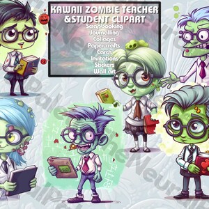 21, Kawaii Zombie Teacher Clipart, Zombie Student Clipart, Commercial ...
