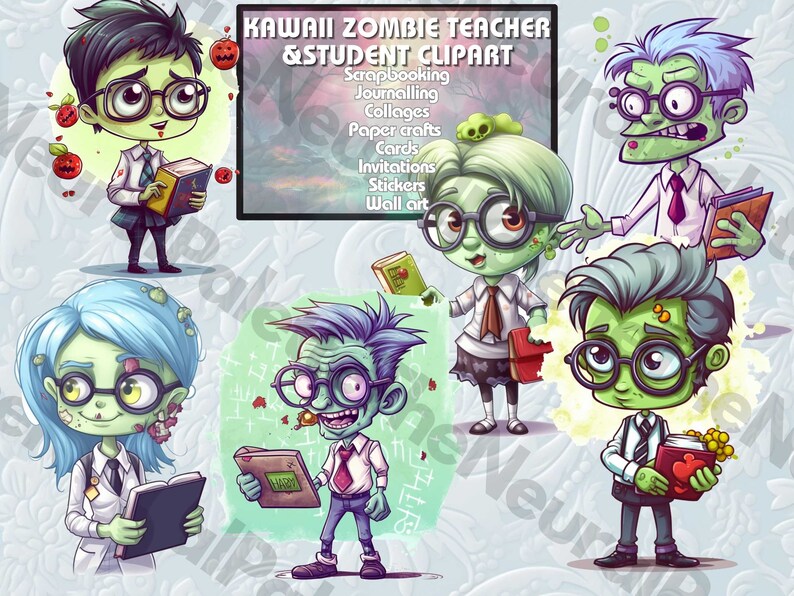 21 Kawaii Zombie Teacher Clipart Zombie Student Clipart - Etsy