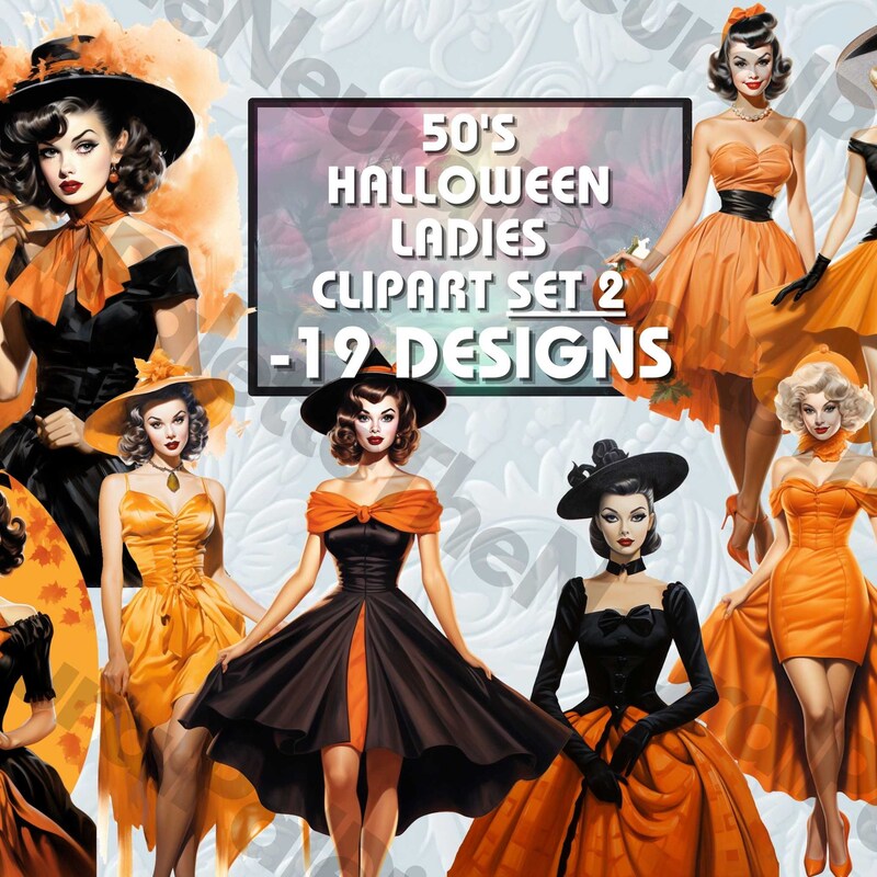 Halloween Retro Clipart - Etsy