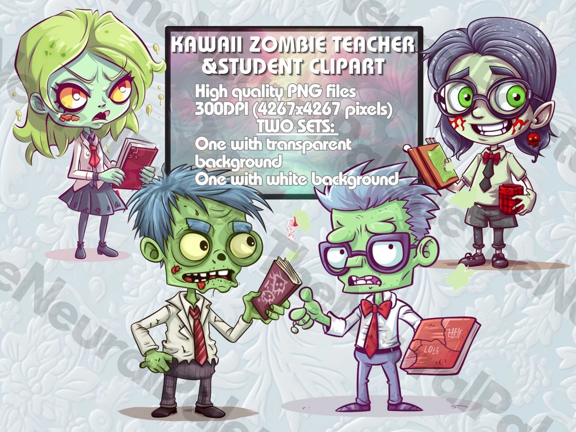 21, Kawaii Zombie Teacher Clipart, Zombie Student Clipart, Commercial ...