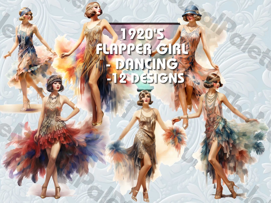 12, 1920's Dancing Flapper Girl Clipart, Vintage Women Clipart ...