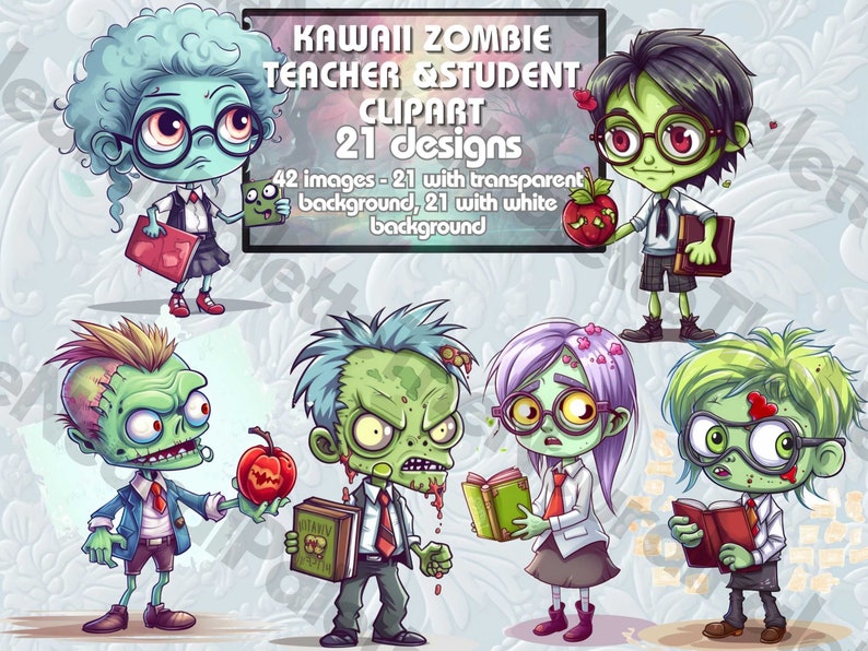 21 Kawaii Zombie Teacher Clipart Zombie Student Clipart - Etsy