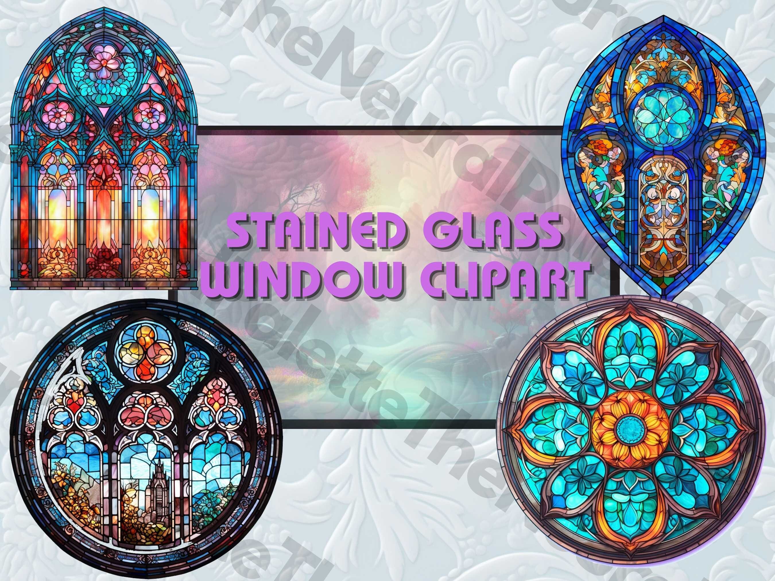 40 Designs, Stained Glass Window Clipart Bundle, Commercial Use ...