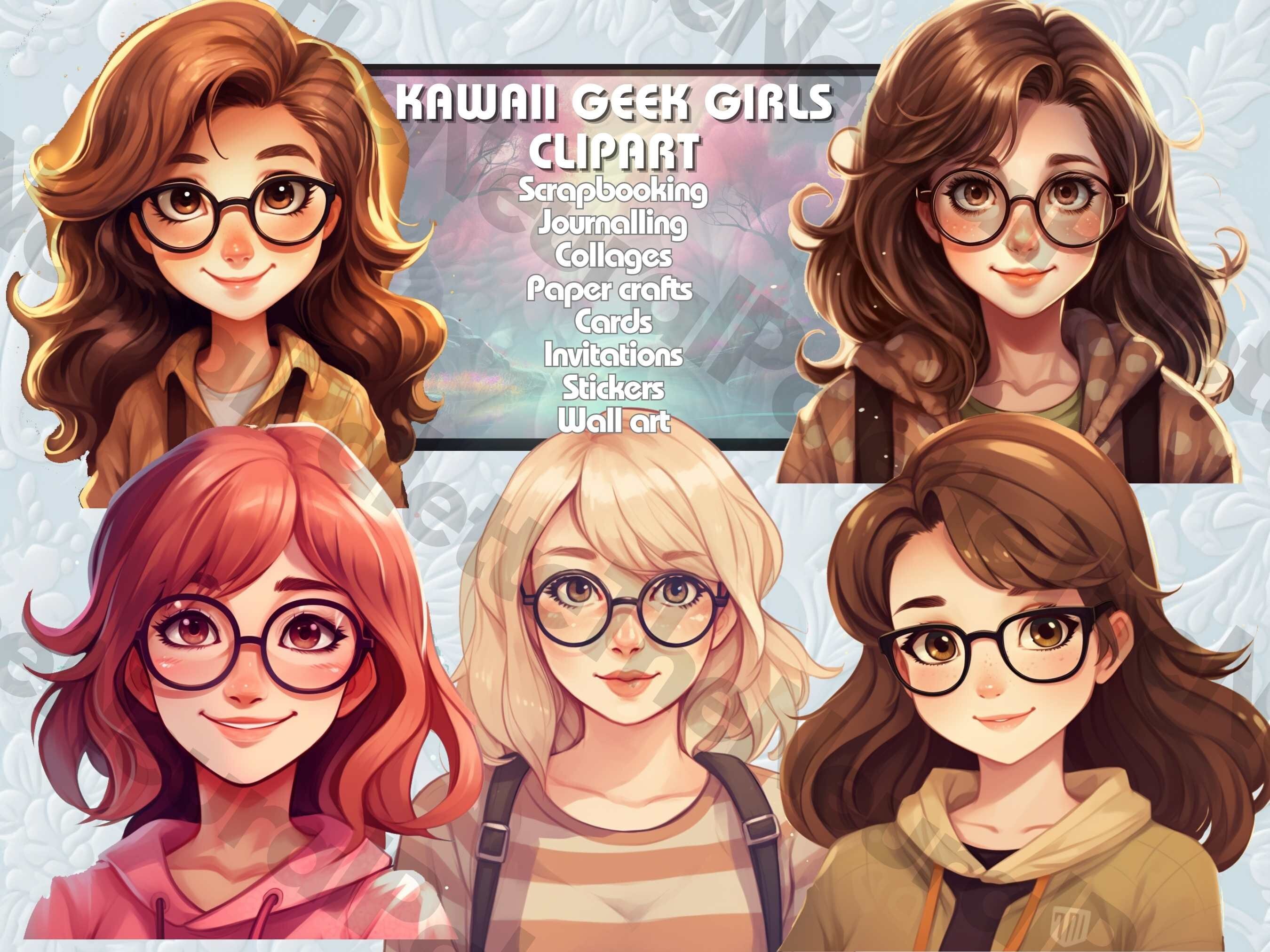 20 Images, Kawaii Geek Girl Clipart, Cute Girl Clipart, Personal ...