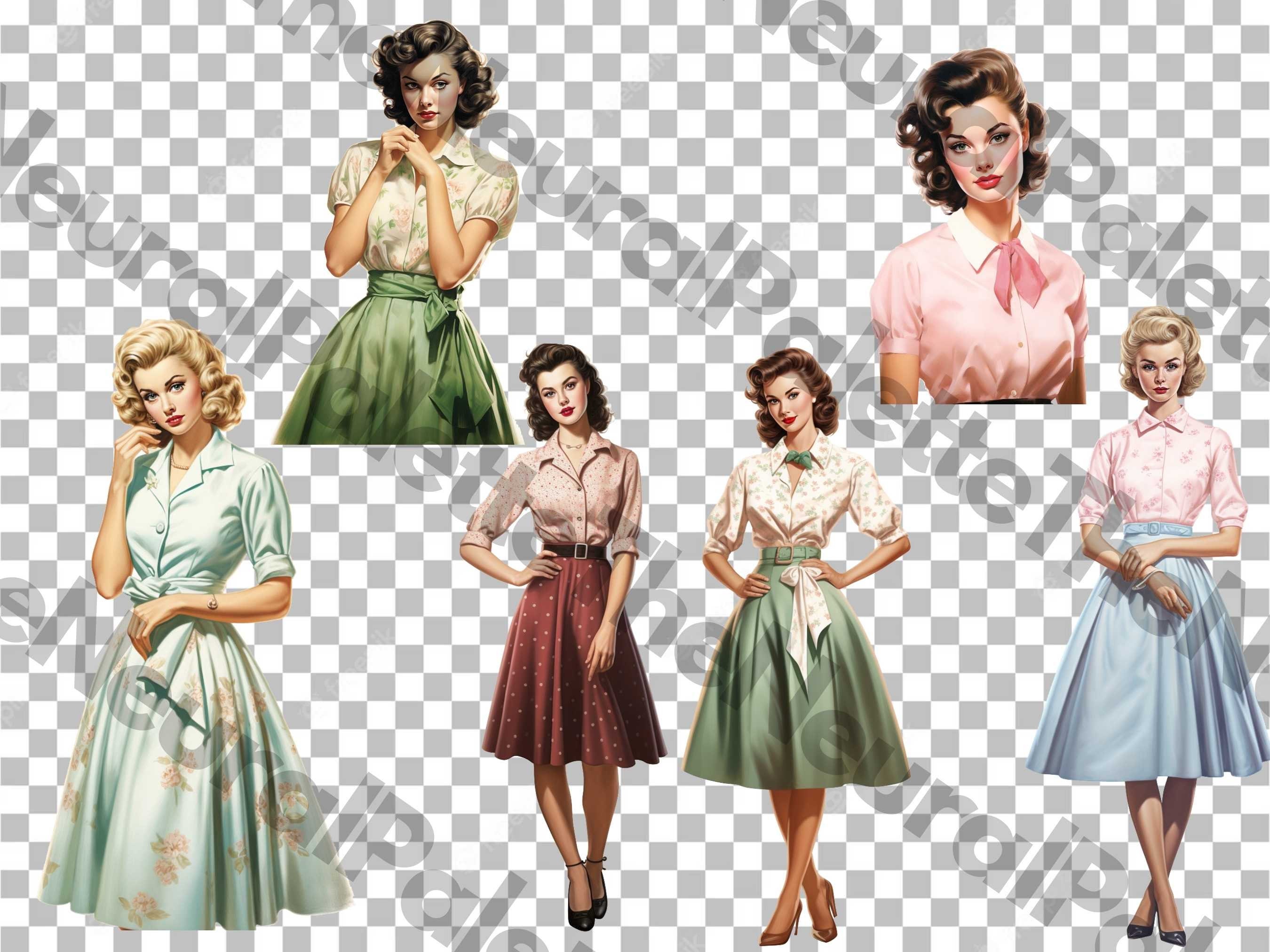 12, 50s Twinset Ladies Clipart, Retro Fashion, Commercial Use ...