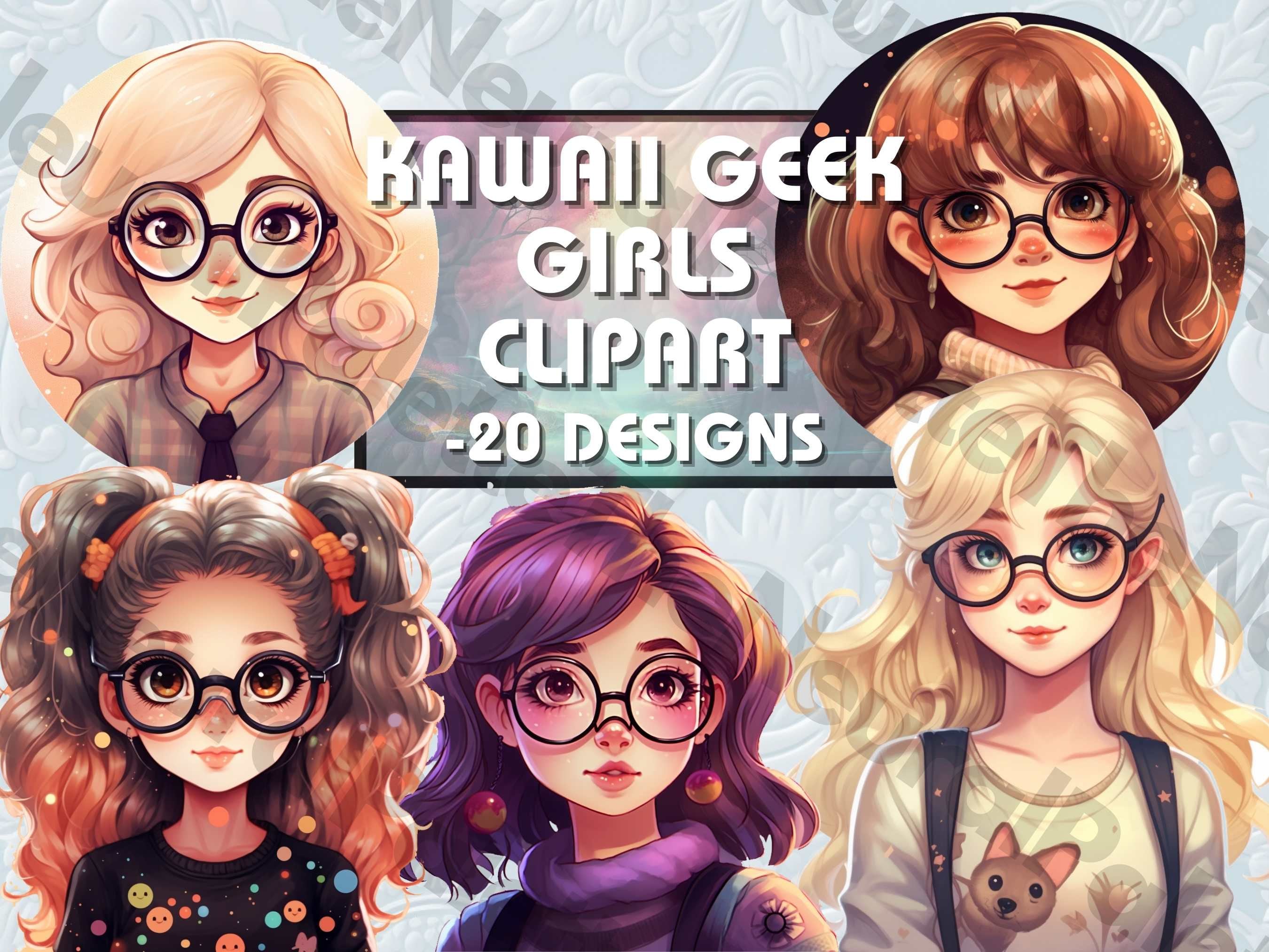 20 Images, Kawaii Geek Girl Clipart, Cute Girl Clipart, Personal ...