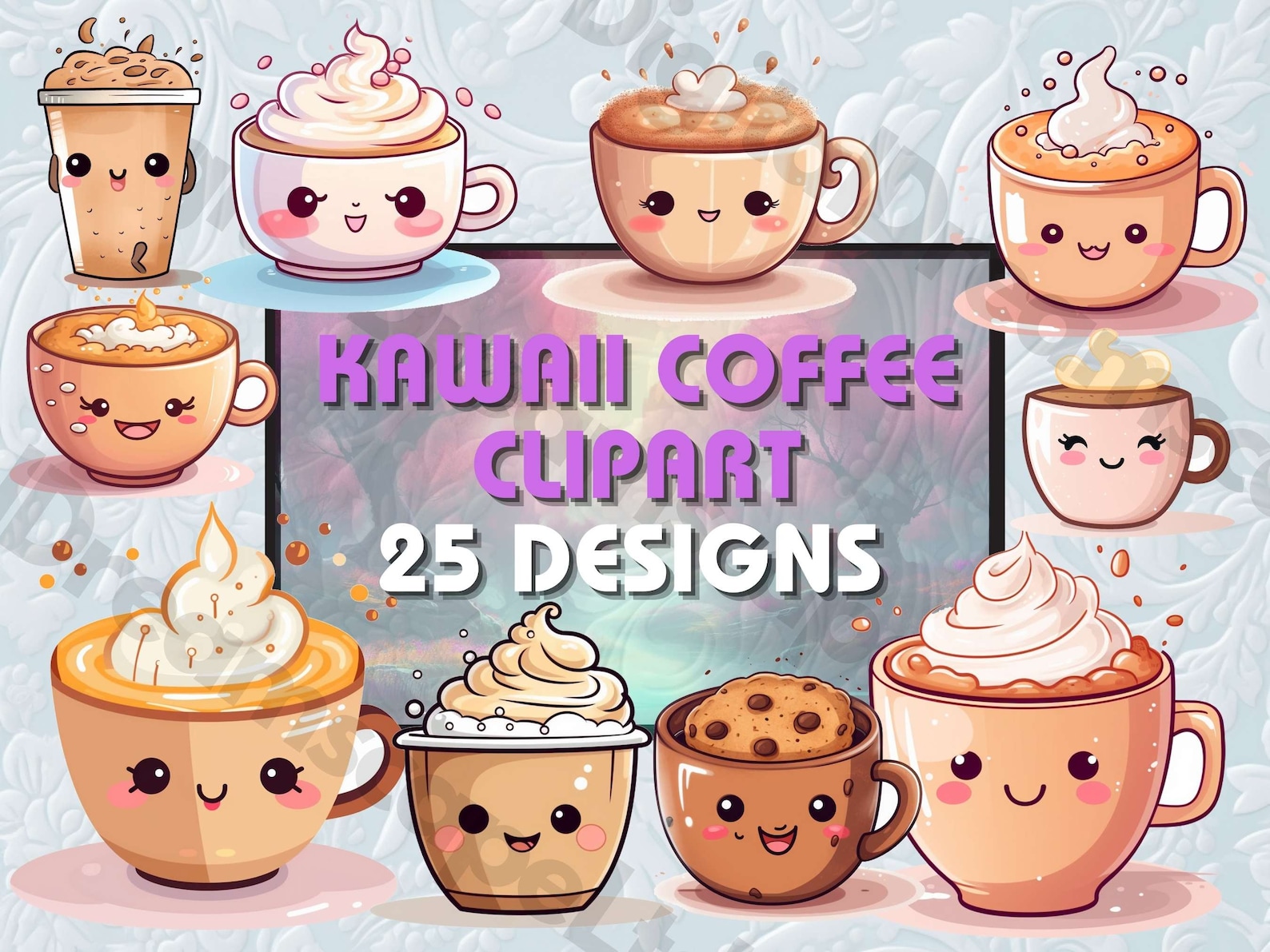 25, Kawaii Coffee Clipart, PNG Bundle, Commercial Use, Kawaii Drinks ...