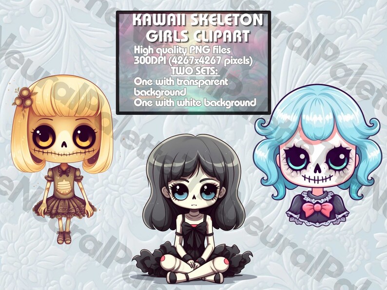 18 Kawaii Skeleton Girl Clipart Kawaii Girl Clipart - Etsy