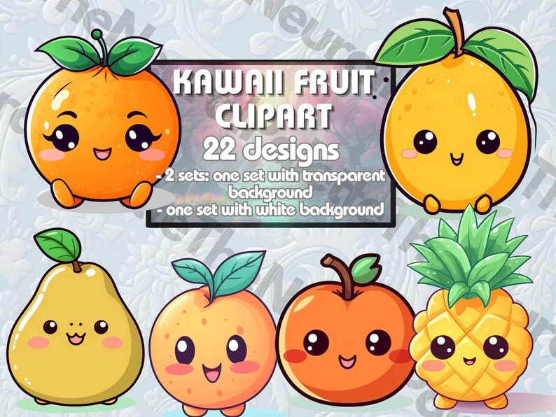 22, Kawaii Fruit Clipart, Instant Download, Transparent PNG Clipart ...