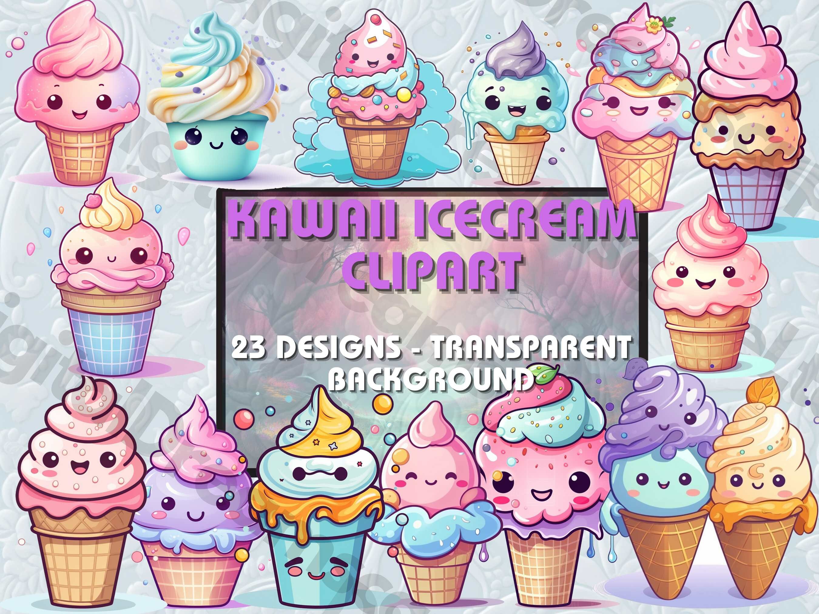 23, Kawaii Ice Cream Clipart, PNG Bundle, Commercial Use, Kawaii Drinks ...