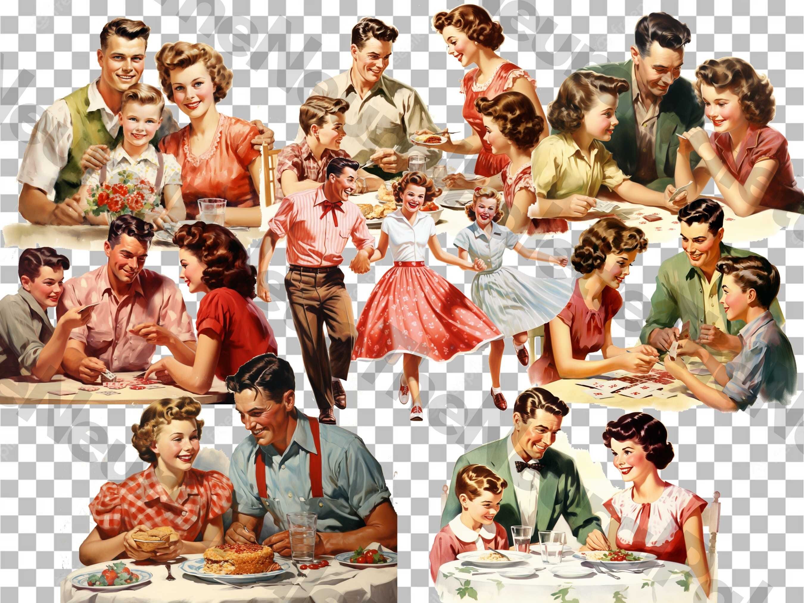 24, 50's Family Clipart Bundle, Retro Clipart, Transparent Background ...