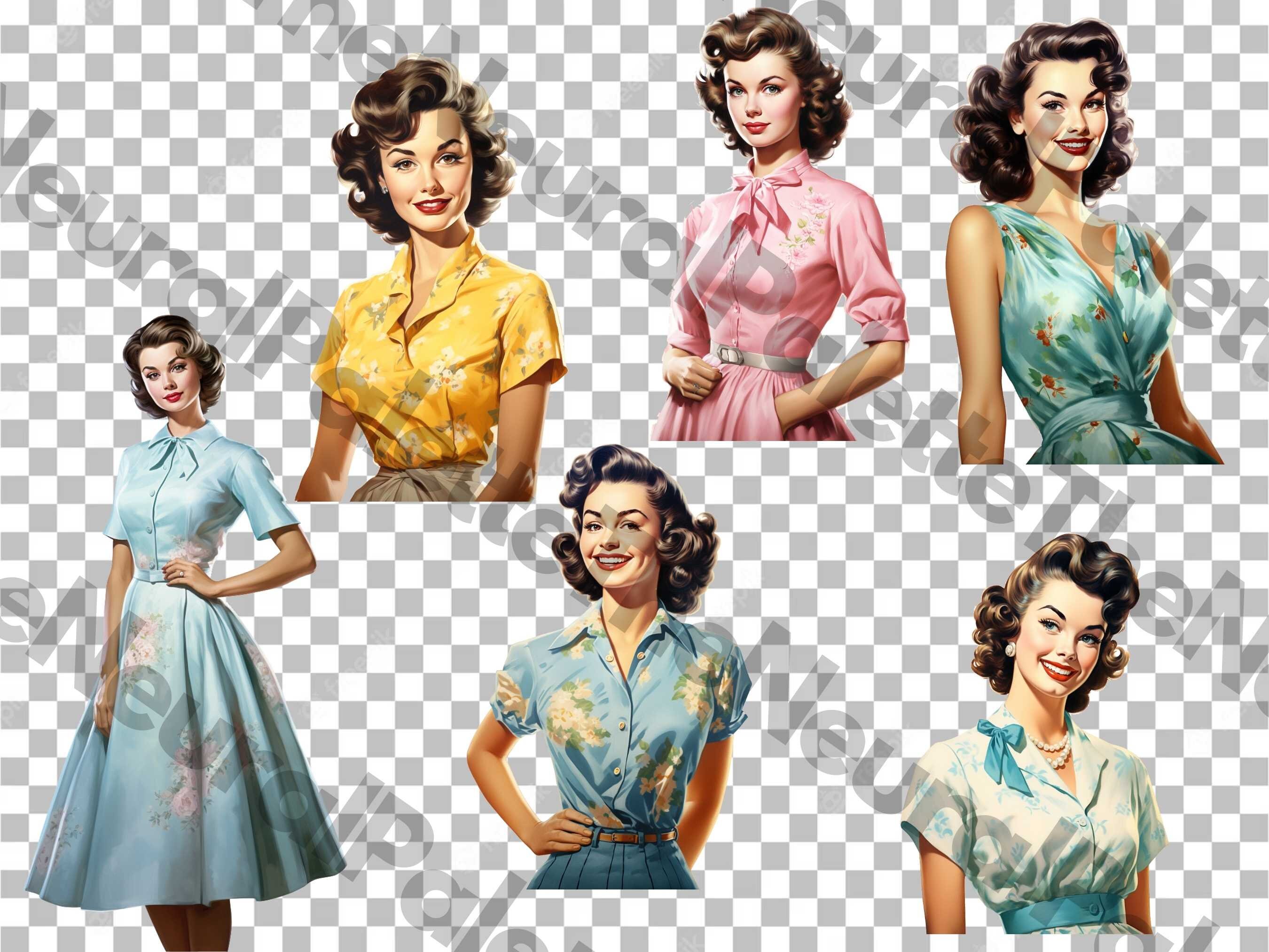 12, 50s Twinset Ladies Clipart, Retro Fashion, Commercial Use ...
