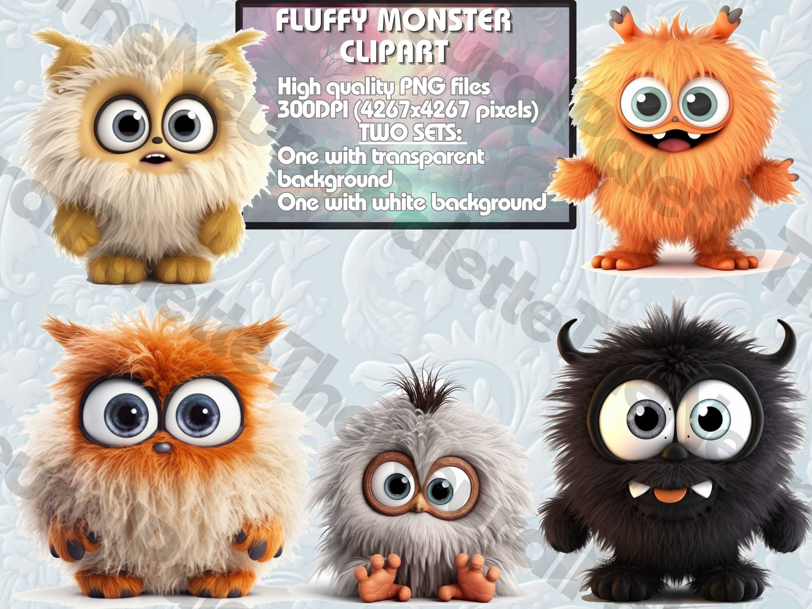 30, Fluffy Monster Clipart, Transparent PNG Bundle, Cartoon Monsters ...