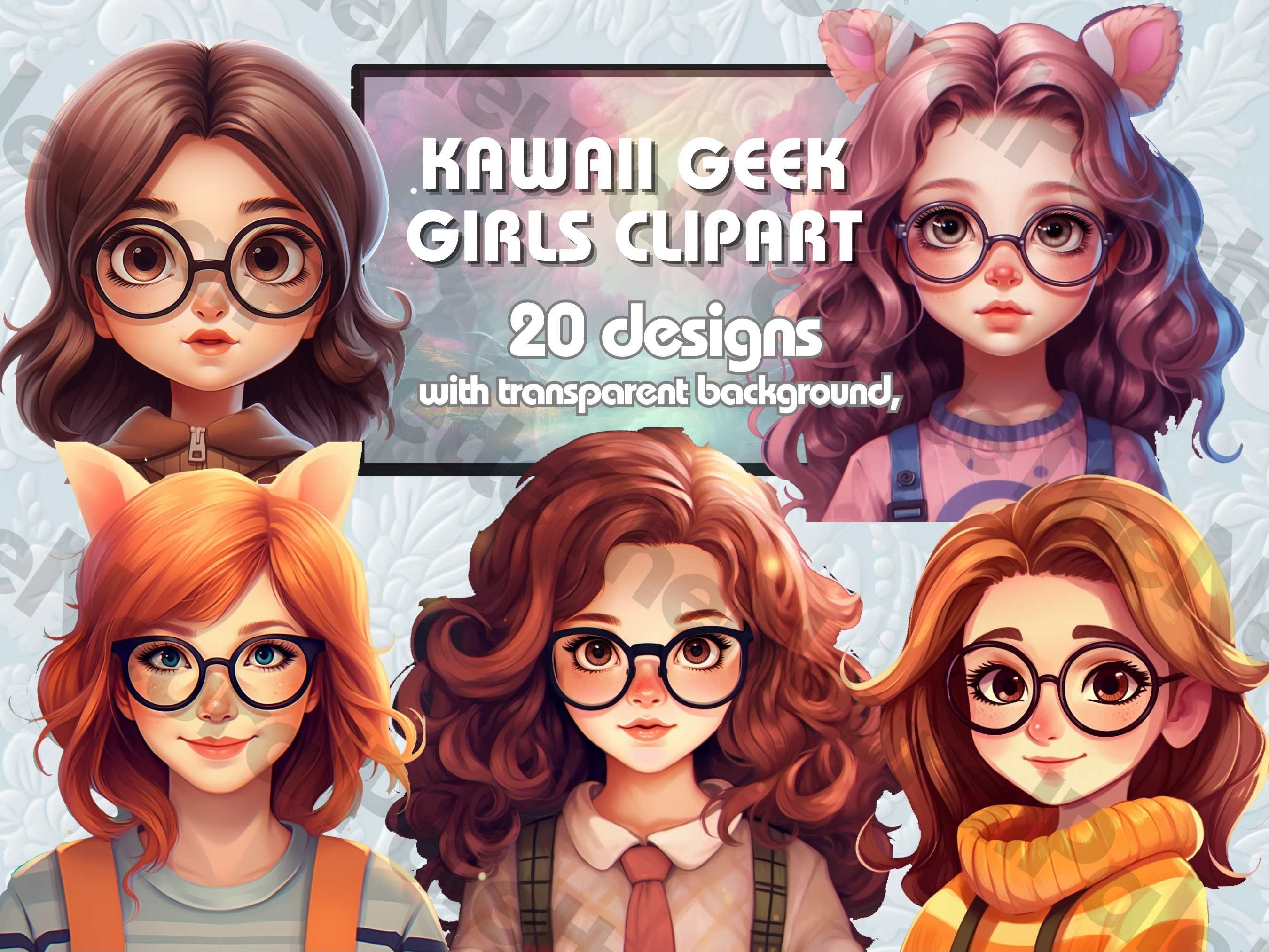 20 Images, Kawaii Geek Girl Clipart, Cute Girl Clipart, Personal ...