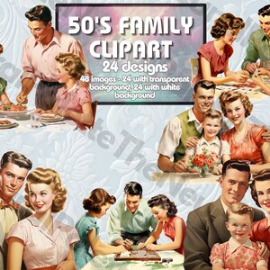 24, 50's Family Clipart Bundle, Retro Clipart, Transparent Background ...