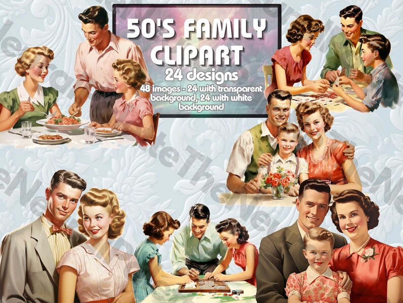 24, 50's Family Clipart Bundle, Retro Clipart, Transparent Background ...