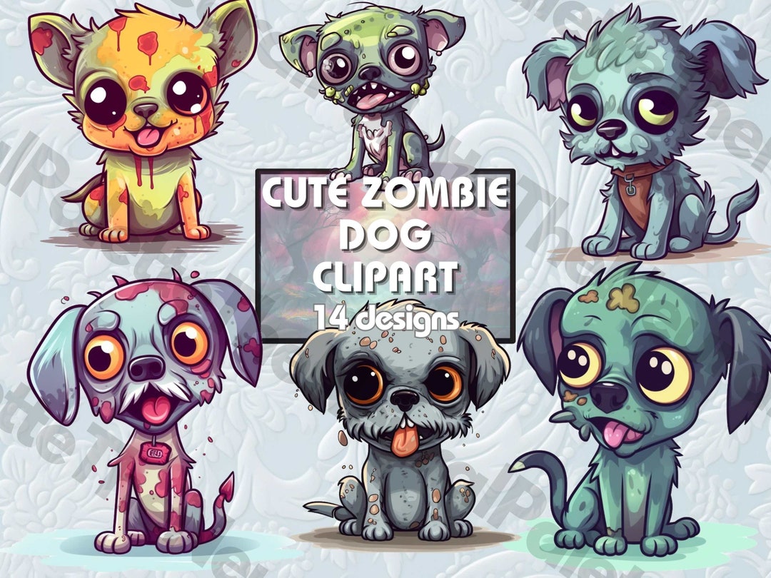14 Kawaii Zombie Dog Clipart Digital Download Halloween - Etsy