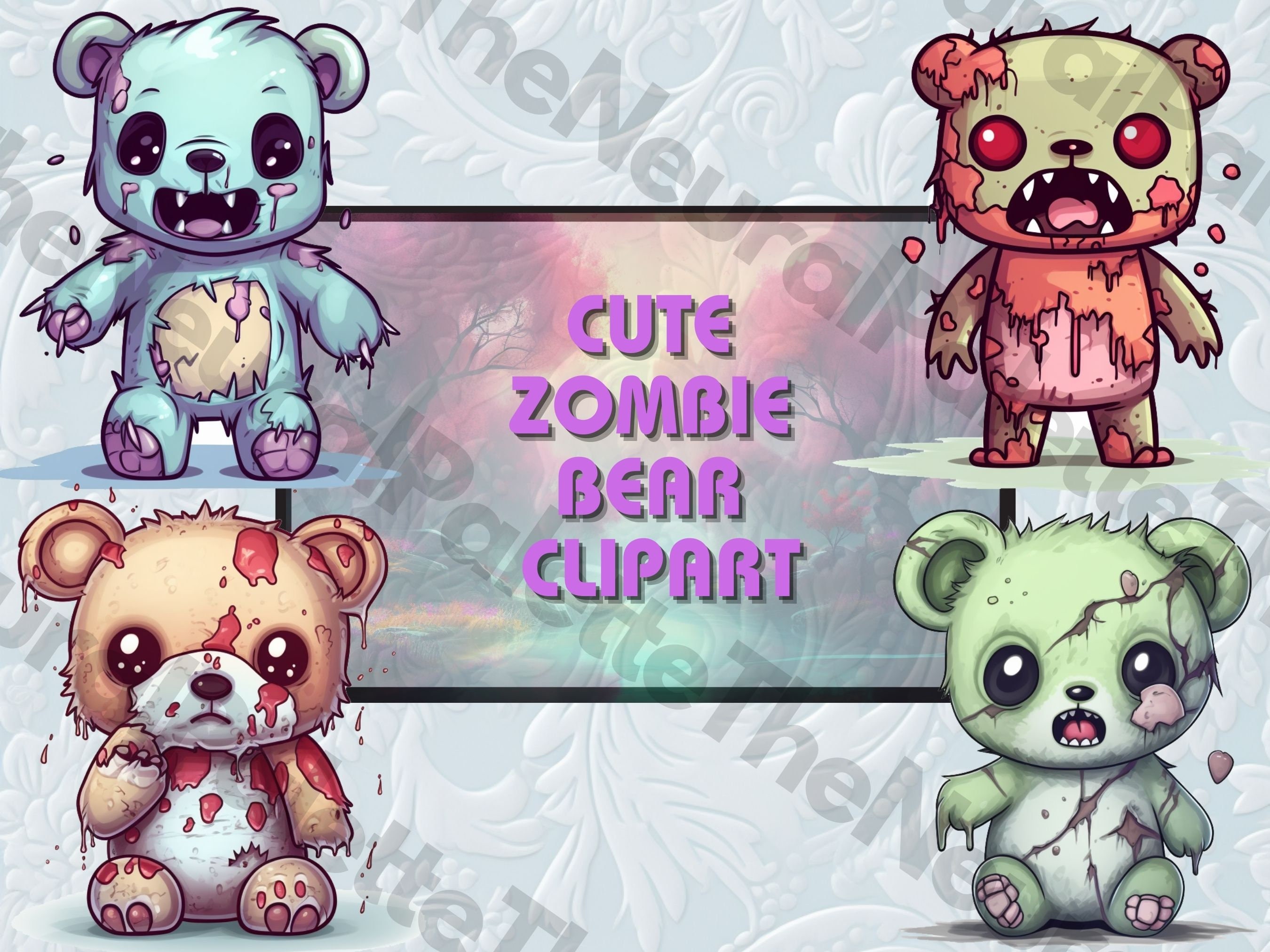 32 Designs Cute Zombie Bear Clipart Cartoon Animal Clipart - Etsy