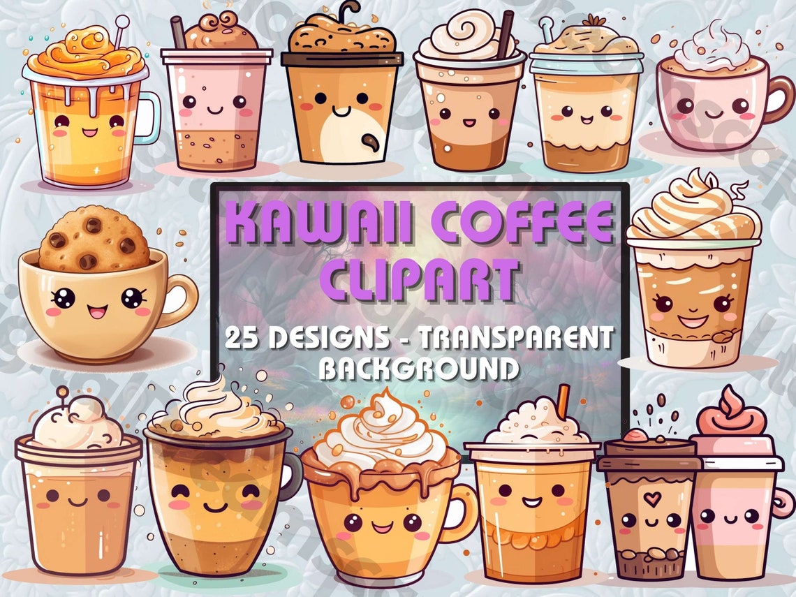 25, Kawaii Coffee Clipart, PNG Bundle, Commercial Use, Kawaii Drinks ...