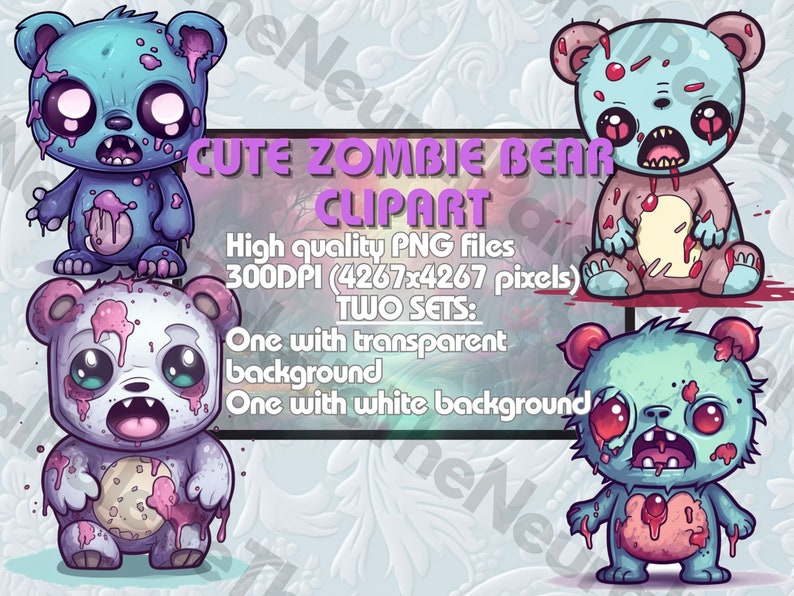 32 Designs Cute Zombie Bear Clipart Cartoon Animal Clipart - Etsy