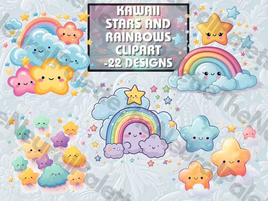 22, Kawaii Stars and Rainbows Clipart, Cute Stars Clipart, Kawaii ...