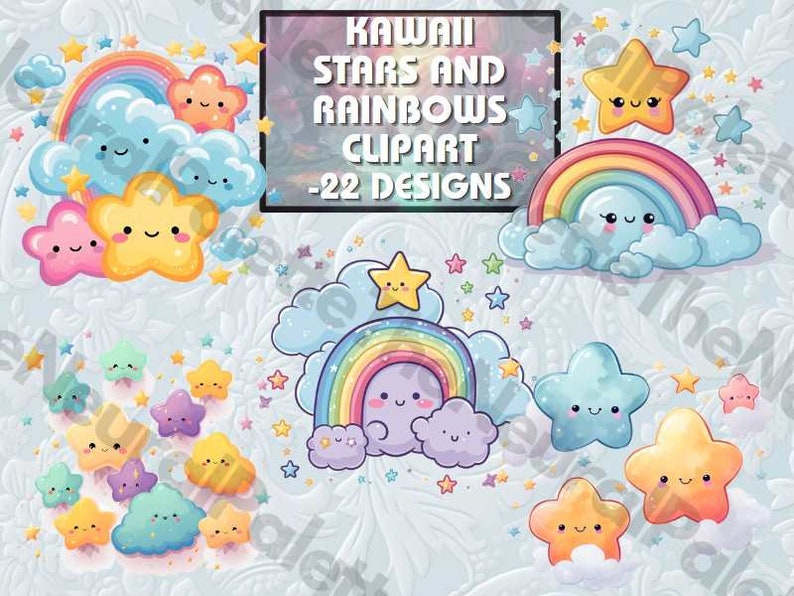 22, Kawaii Stars and Rainbows Clipart, Cute Stars Clipart, Kawaii ...