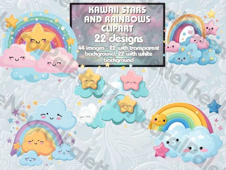22, Kawaii Stars and Rainbows Clipart, Cute Stars Clipart, Kawaii ...