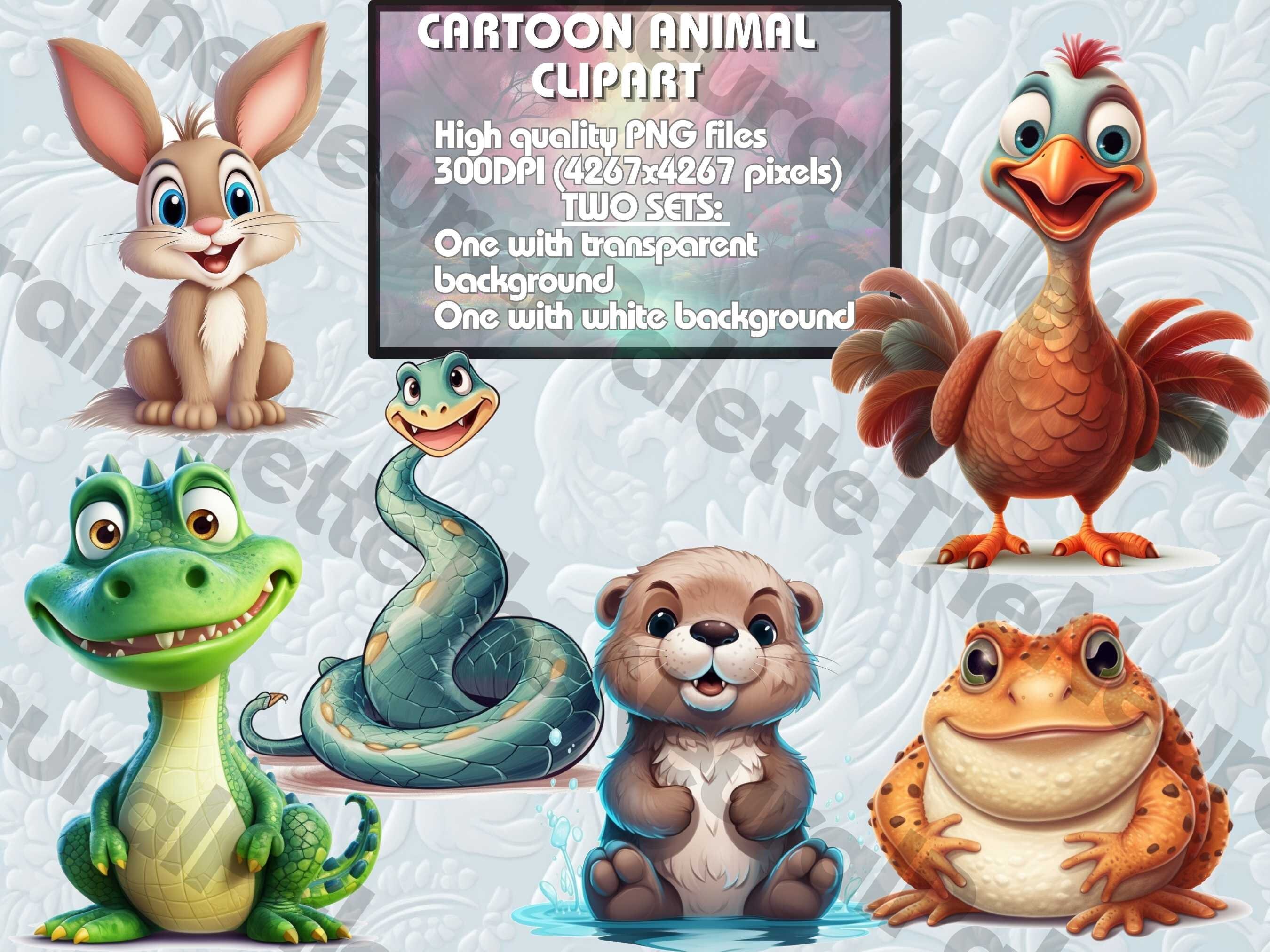 22, Cute Cartoon Animals Clipart Bundle, Instant Download, Transparent ...