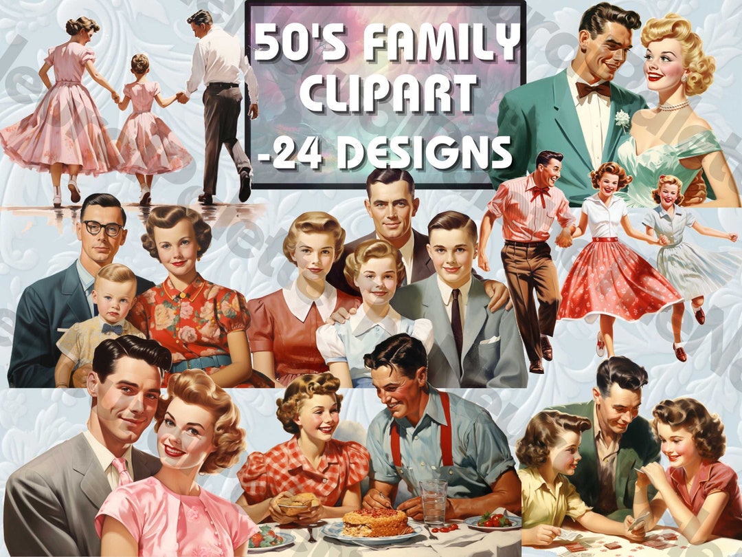 24, 50's Family Clipart Bundle, Retro Clipart, Transparent Background ...
